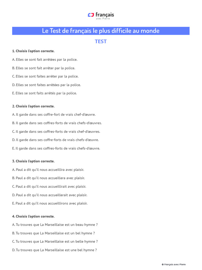 Test de Francais Difficile | PDF | Genre grammatical | Verbe
