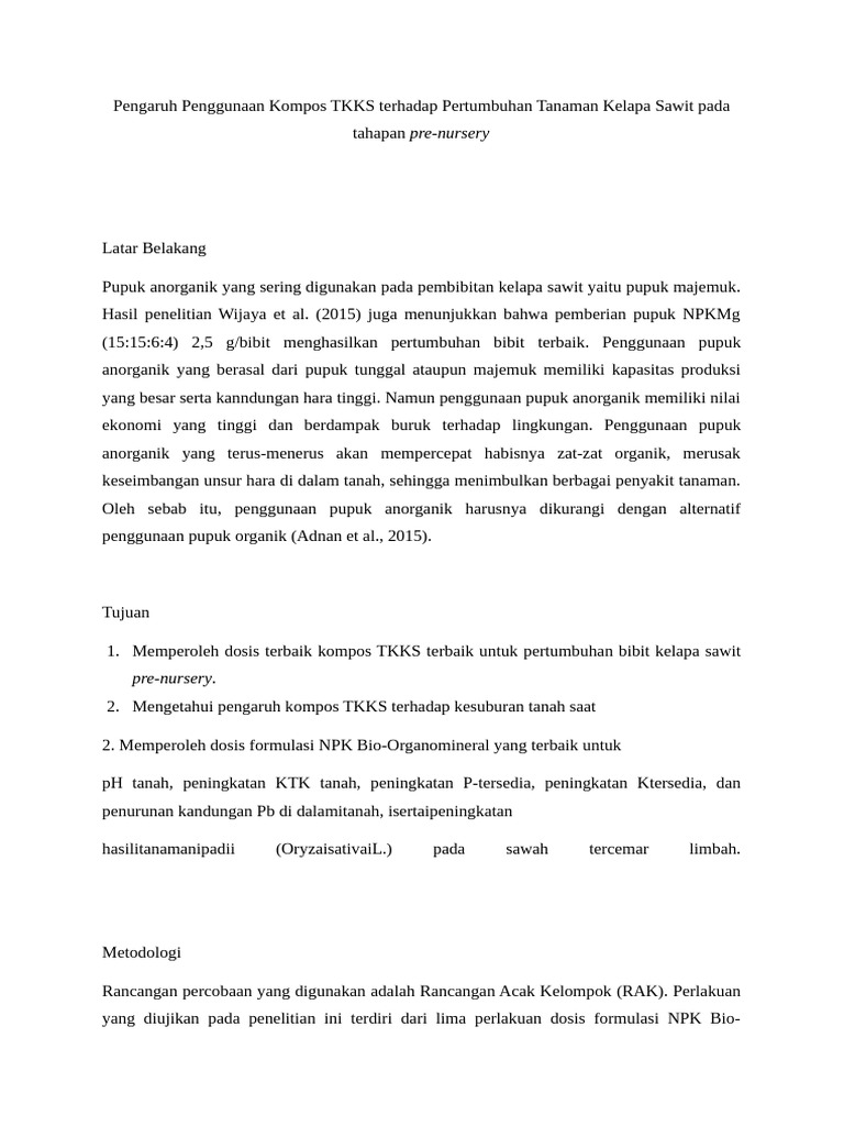 Pengaruh Substitusi Kompos TKKS Terhadap Pertumbuhan Tanaman Kelapa Sawit Pada Tahapan Pre | PDF
