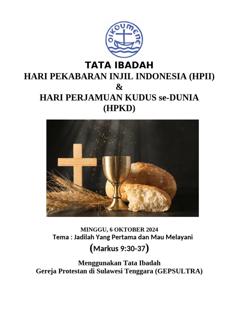 Tata Ibadah Hari Minggu Xix Sesudah Pentakosta & Perjamuan Kudus Hpii-Hpkd | PDF | Kajian Bahasa ...