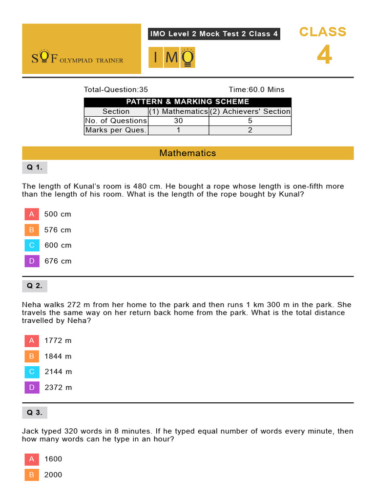 IMO LEVEL 2 MOCK TEST 2 | PDF | Mathematics
