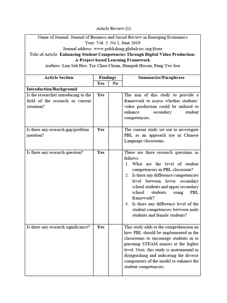 Sample of Article Review Ibu Raida-1 | PDF | Project Based Learning ...