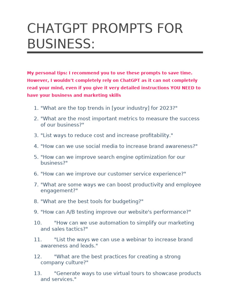Business Prompts | PDF