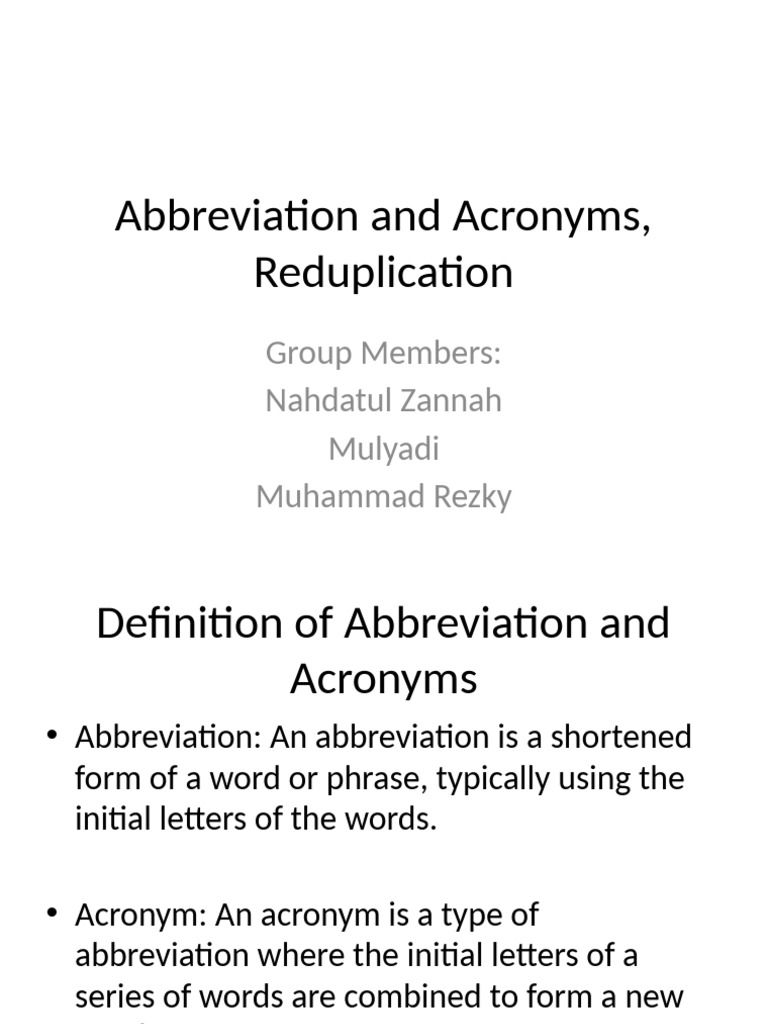 Abbreviation and Acronyms Group Presentation | PDF
