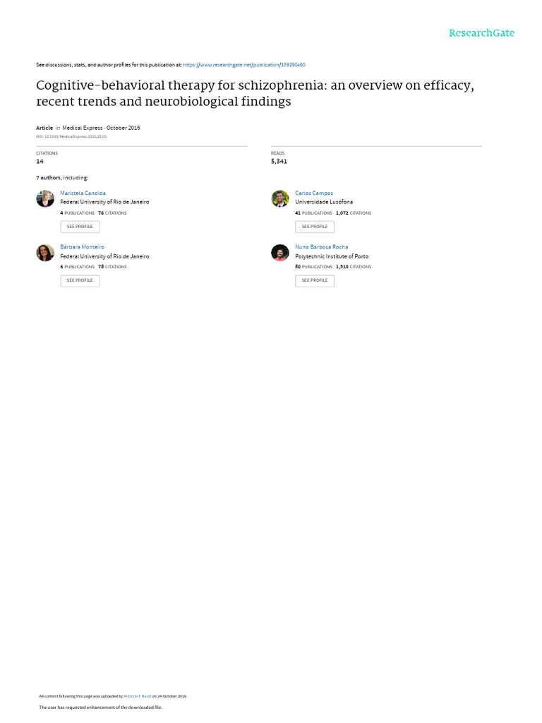 Cognitive Behavioraltherapyforschizophrenia MedExpinpress | PDF ...