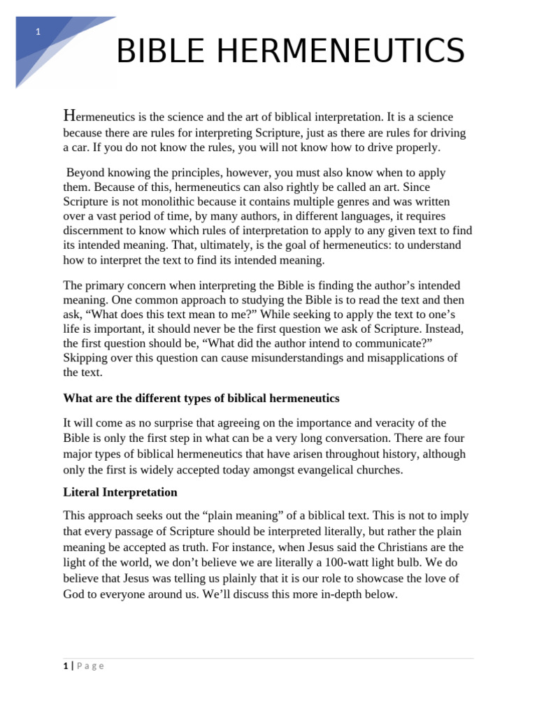 BIBLE HERMENEUTICS | PDF | Bible | Hermeneutics