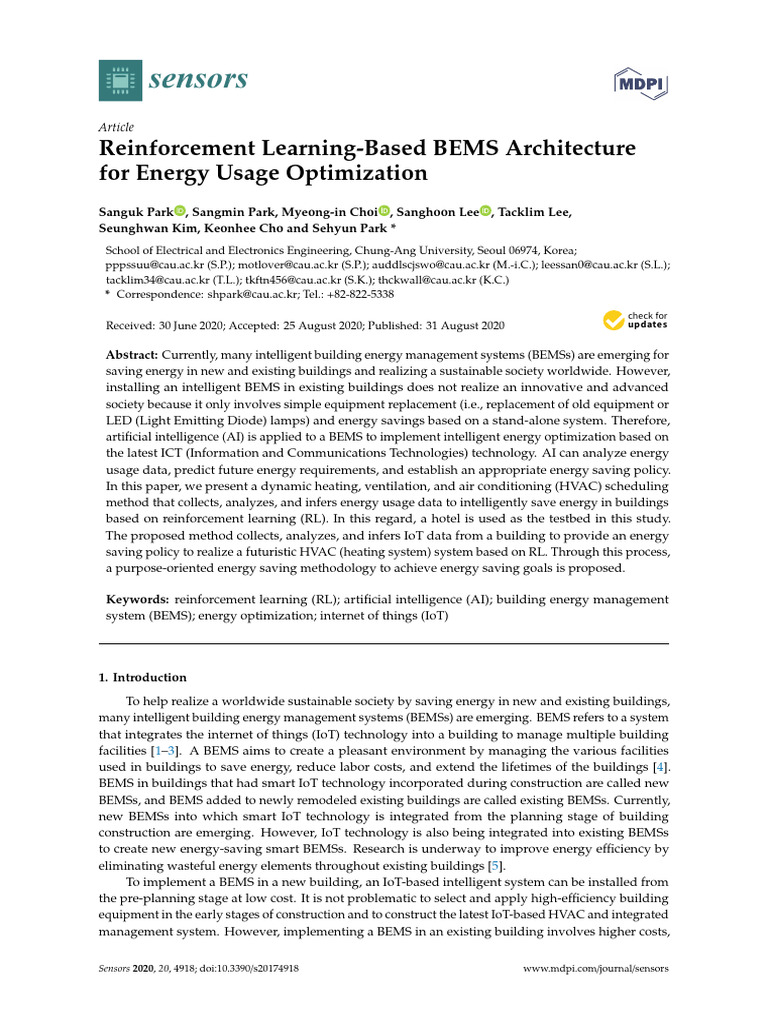 Reinforcement Learning-Based BEMS Architecture For Energy Usage Optimization | PDF | Energy ...