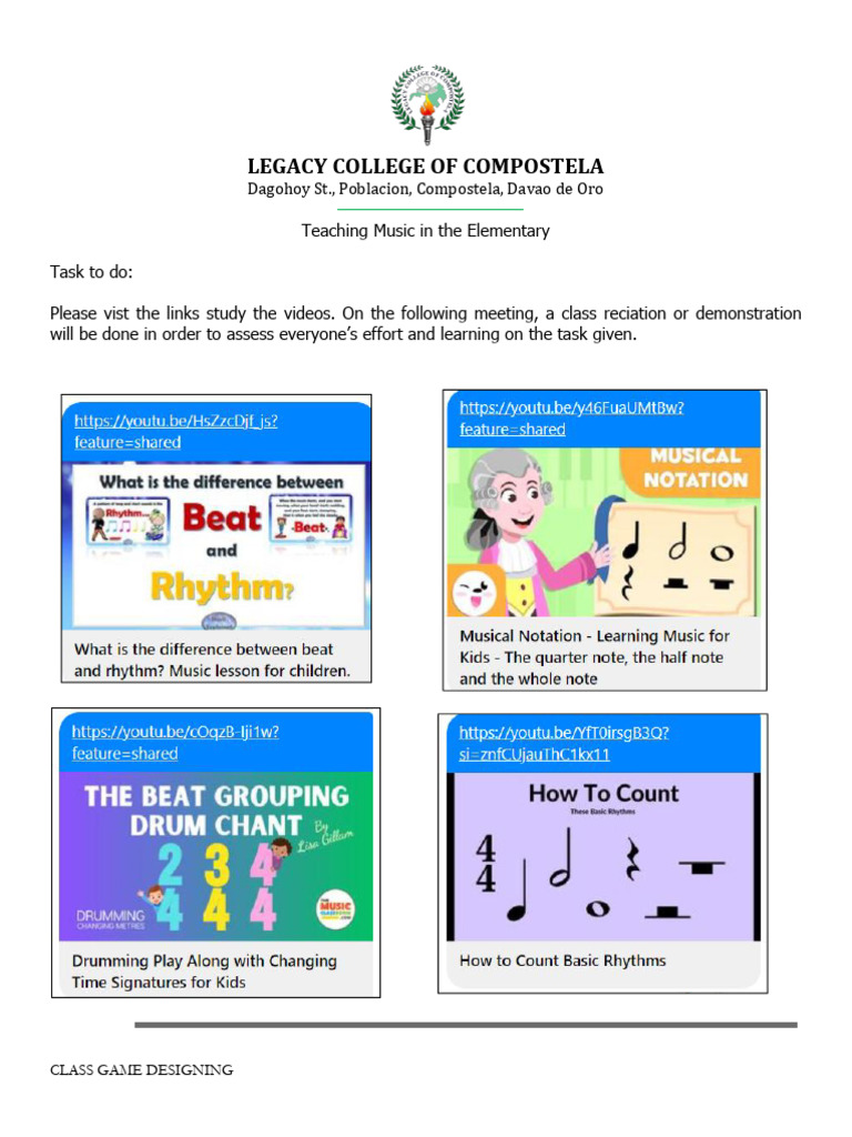 Teaching Music Task September 28 2024 | PDF