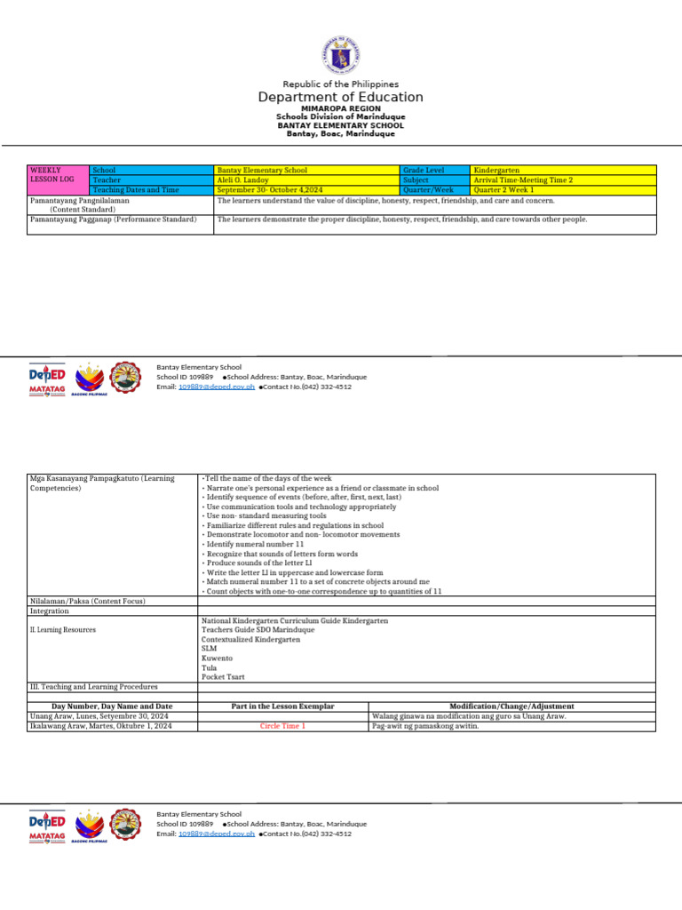 Quarter 2 Week 1 Matatag DLL | PDF | Learning | Behavior Modification