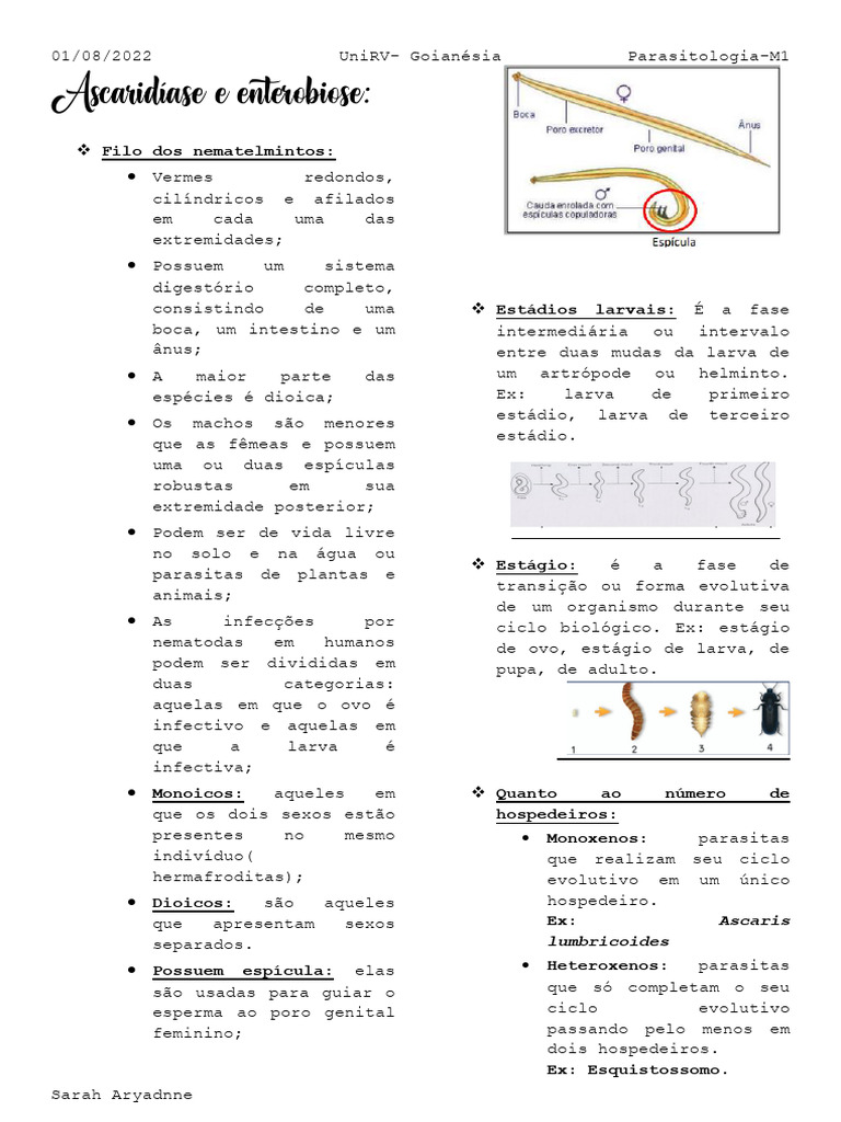 Ascaridíase e Enterobiose | PDF | Nematoda