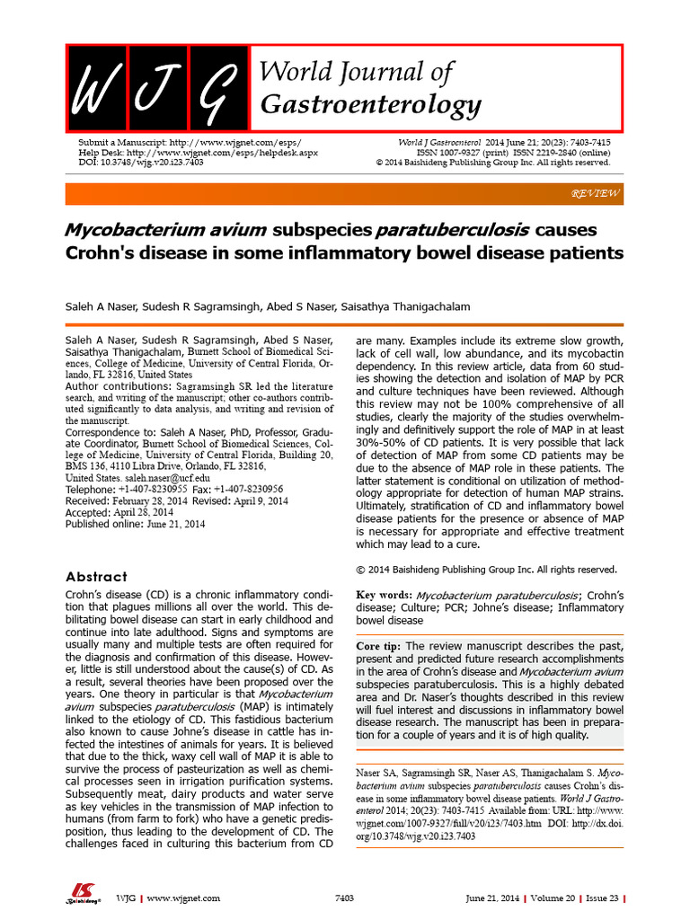 Mycobacterium Avium Subspecies Paratuberculosis Causes | PDF | Crohn's ...