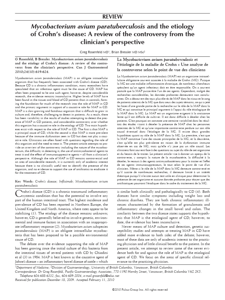 Mycobacterium Avium Paratuberculosis and The Etiology | PDF | Infection | Inflammatory Bowel Disease