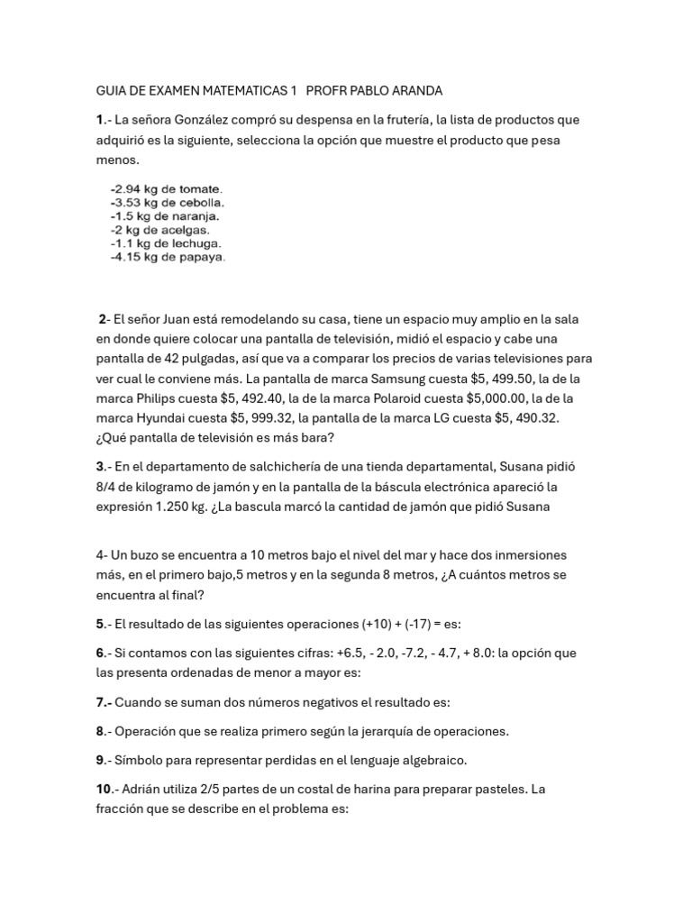 Guia de Exa Mate 1 2024-2025 | PDF