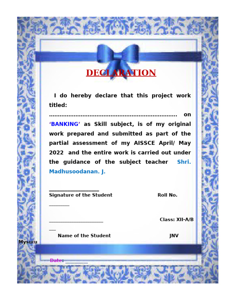 Banking Declaration | PDF