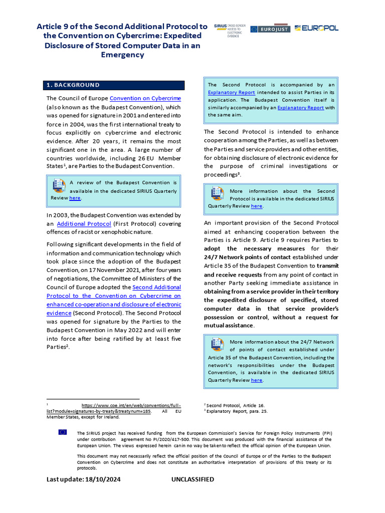 Article 9 of The Second Additional Protocol To The Convention On ...