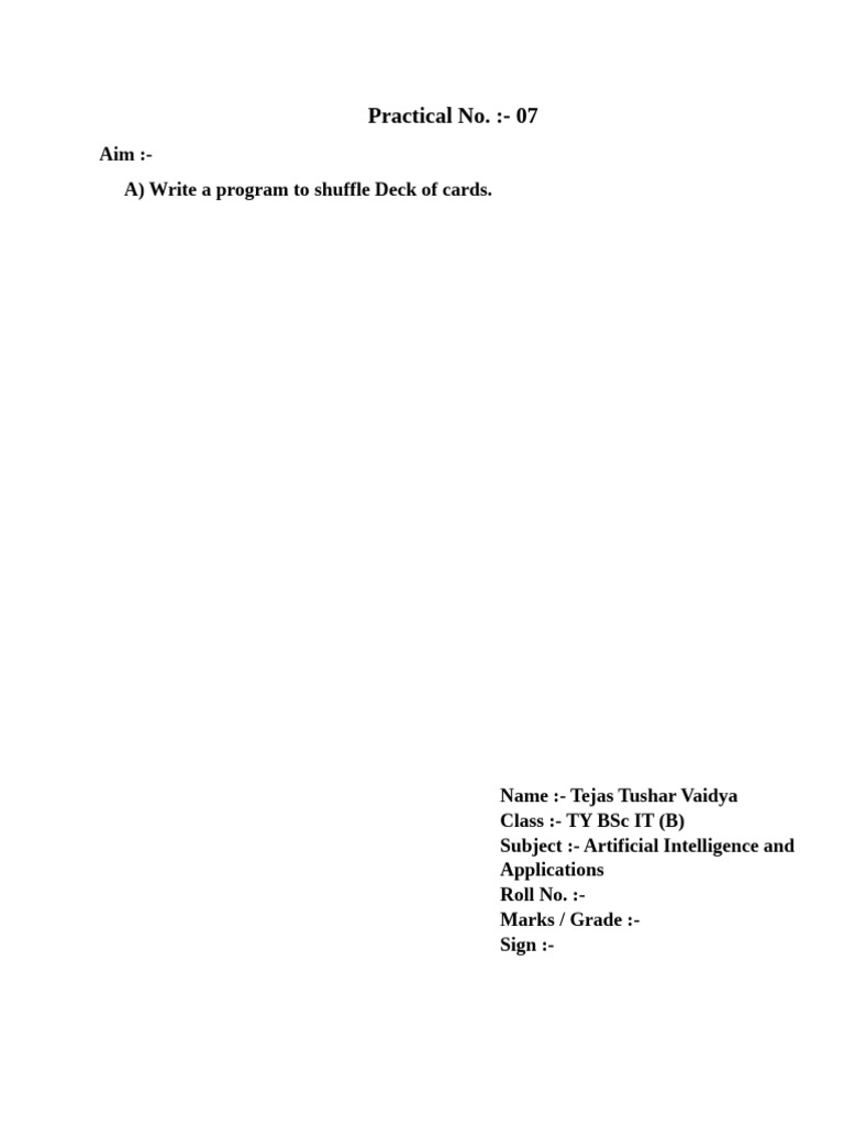 Card Shuffle Program by Tushar Vaidya | PDF
