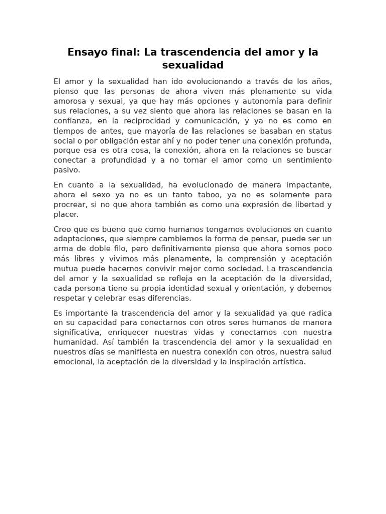 Ensayo final: La trascendencia del amor y la sexualidad | PDF
