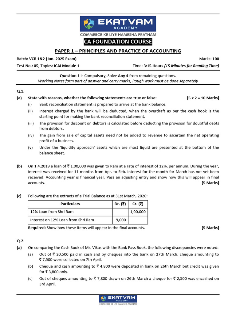 FDN - Account WT 5 - VCR 1&2 J25 Exam - Que | PDF | Debits And Credits | Cheque