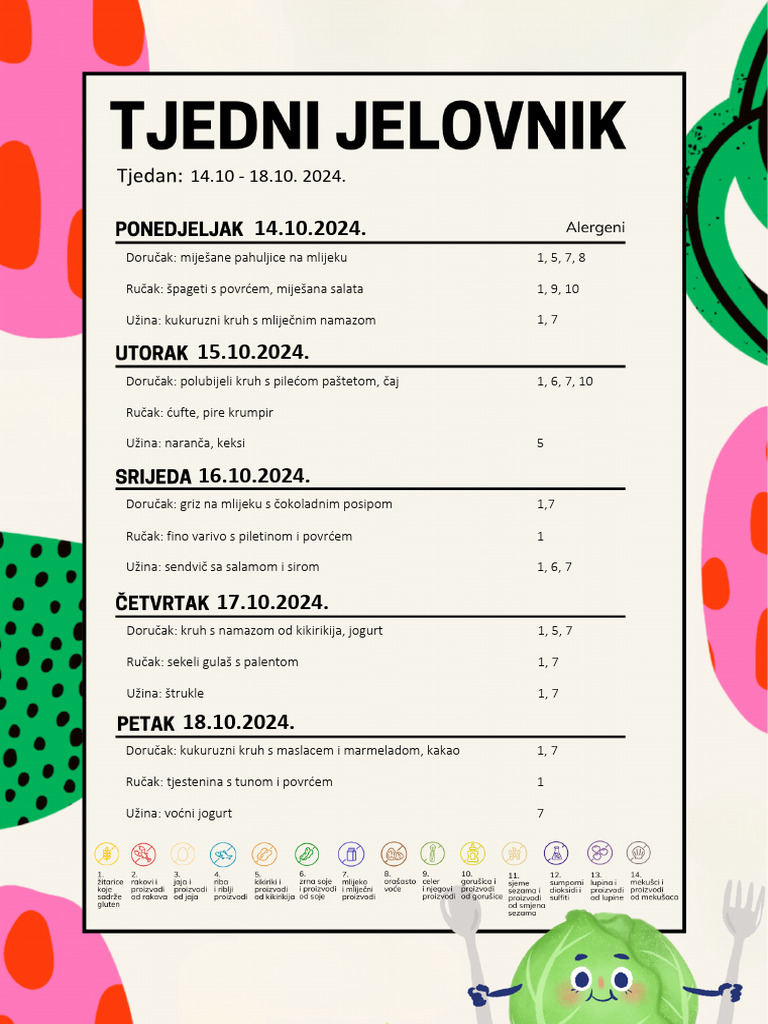 Tjedni-Jelovnik - 14 - 18 10 2024 | PDF