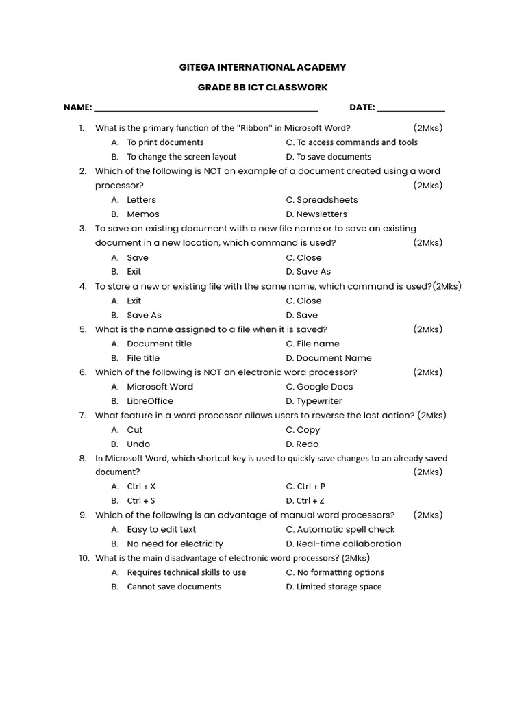 GRADE 8B CLASSWORK | PDF | Microsoft Word | Word Processor
