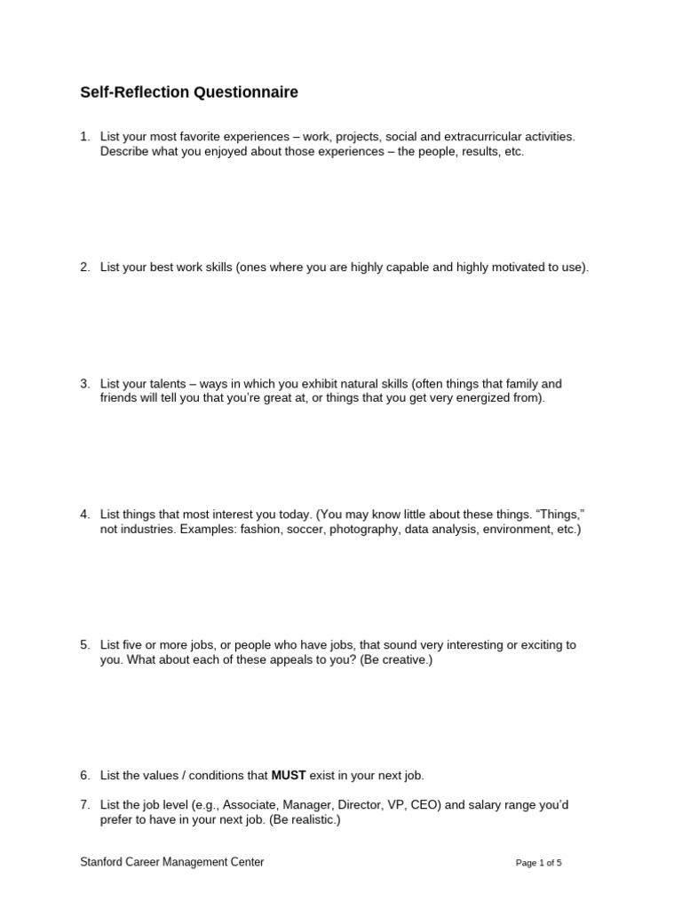 Self Reflection Questionnaire | PDF | Investment Banking | Private Equity