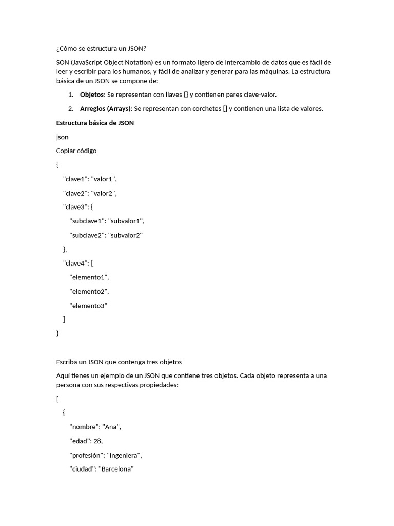 Cómo Se Estructura Un JSON | PDF | Json | Tecnologías de la información