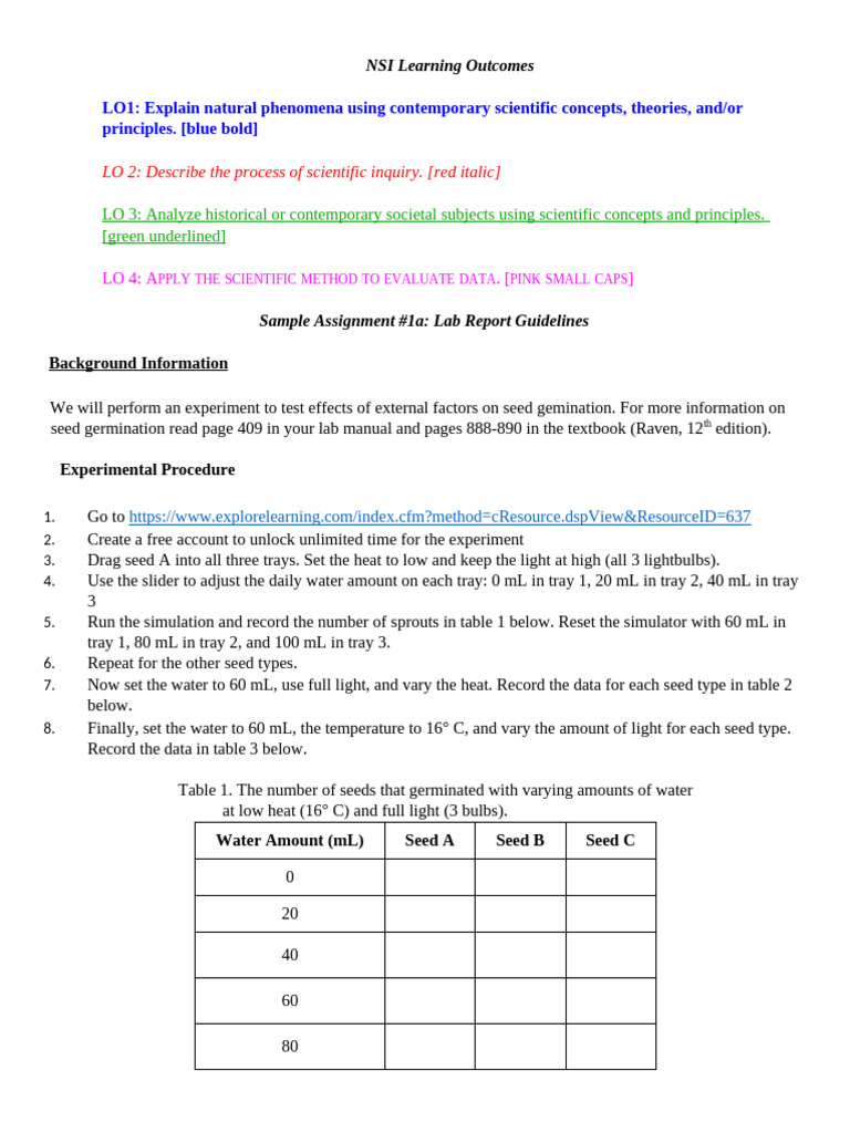 Nsi Los and Sample Assignments | PDF | Seed | Carbohydrates