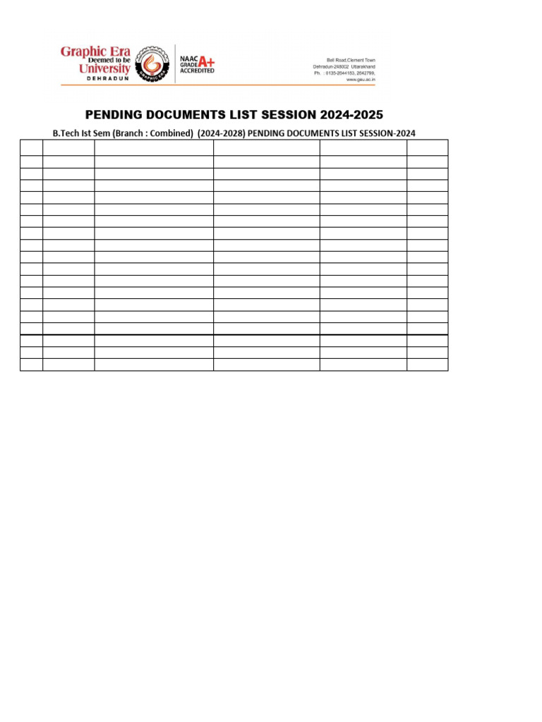 Pending Documents List for Students | PDF