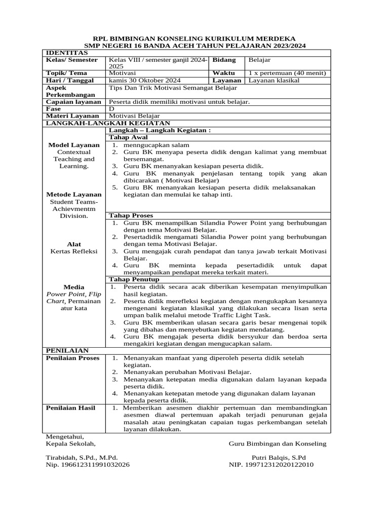 RPL Bimbingan Konseling Kurikulum Merdeka 2 | PDF | Karier & Perkembangan