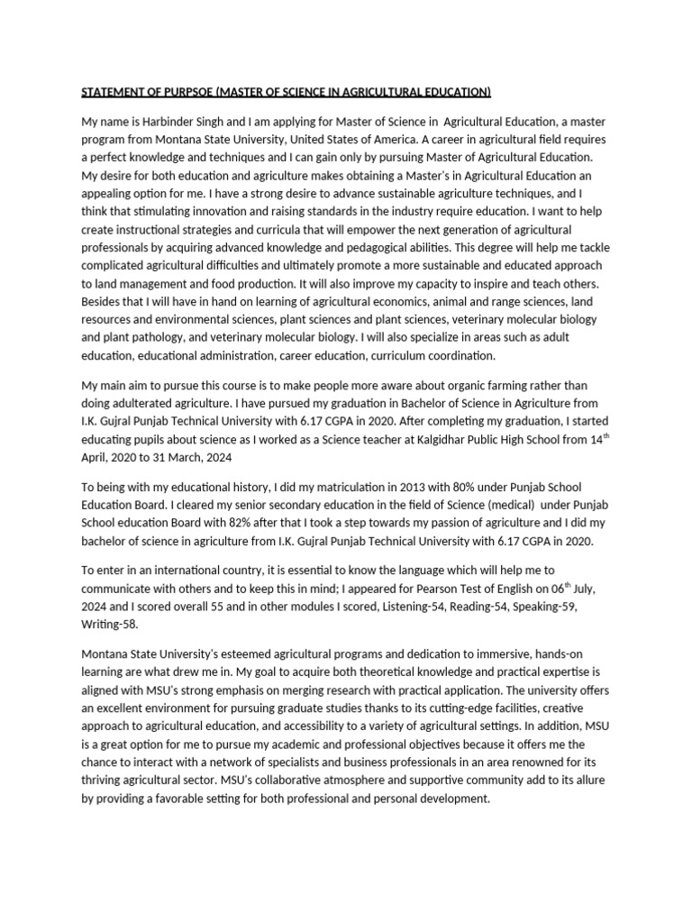 Harbinder Singh USA SOP | PDF | Science | Curriculum