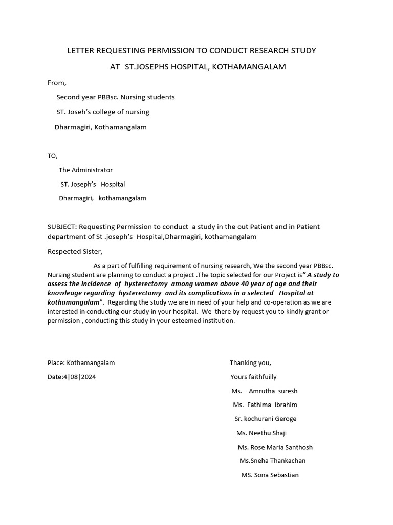 LETTER REQUESTING PERMISSION TO CONDUCT RESEARCH STUDY | PDF