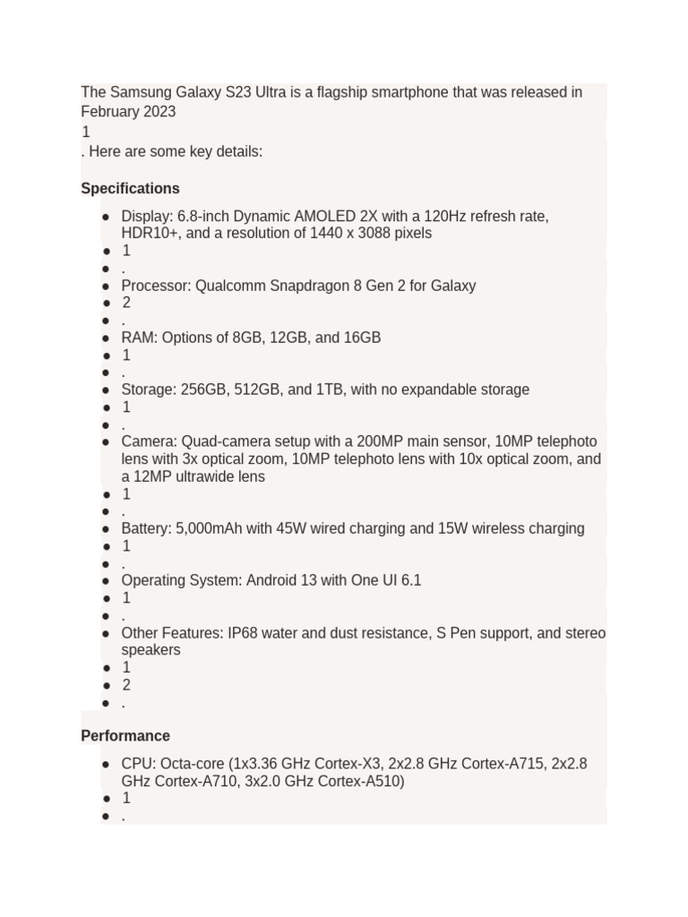 Samsung Galaxy S23 Ultra Specs & Review | PDF