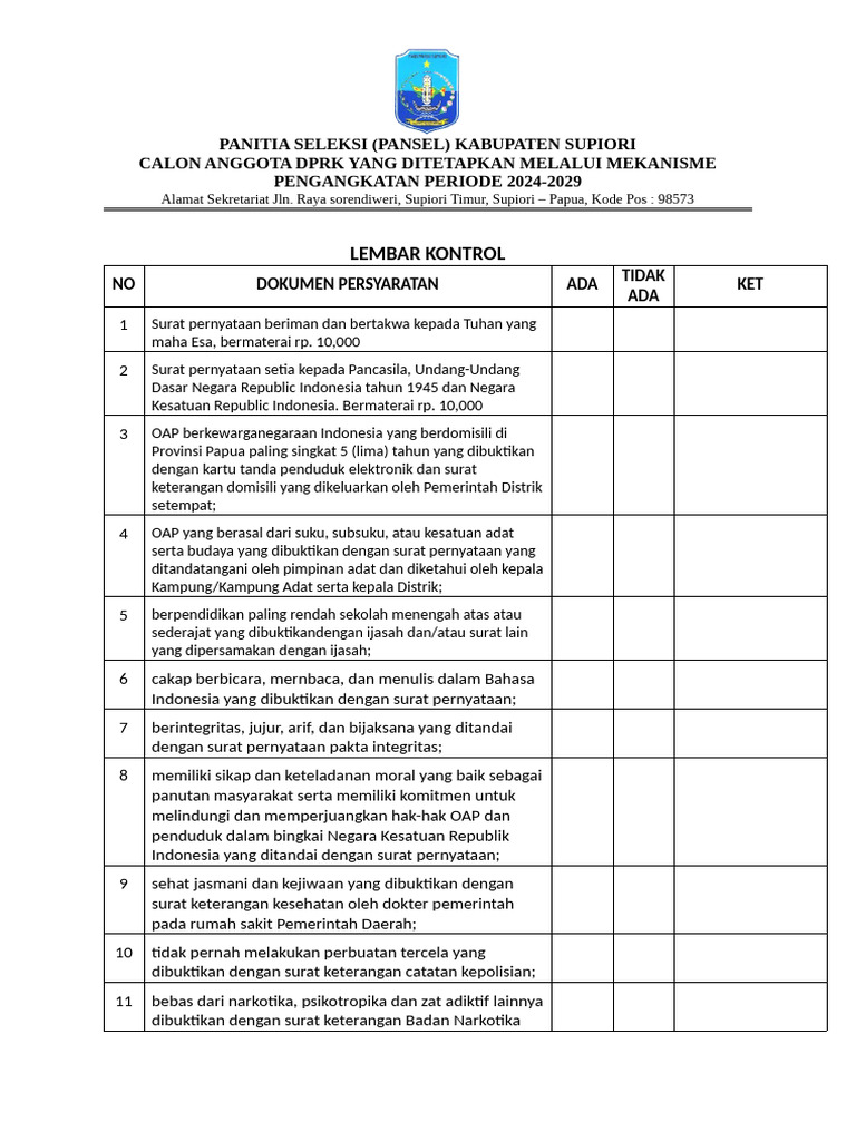 Format CEKLIS DPRK | PDF | Politik | Hukum