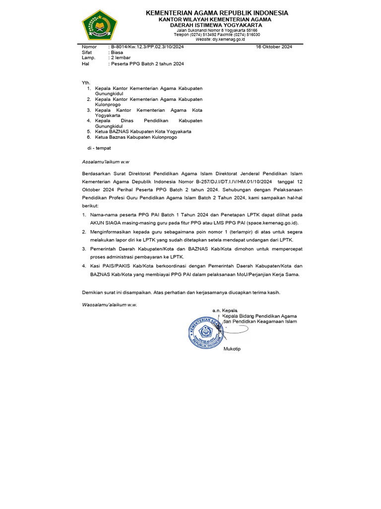 Pemberitahuan Peserta PPG Batch 2 | PDF