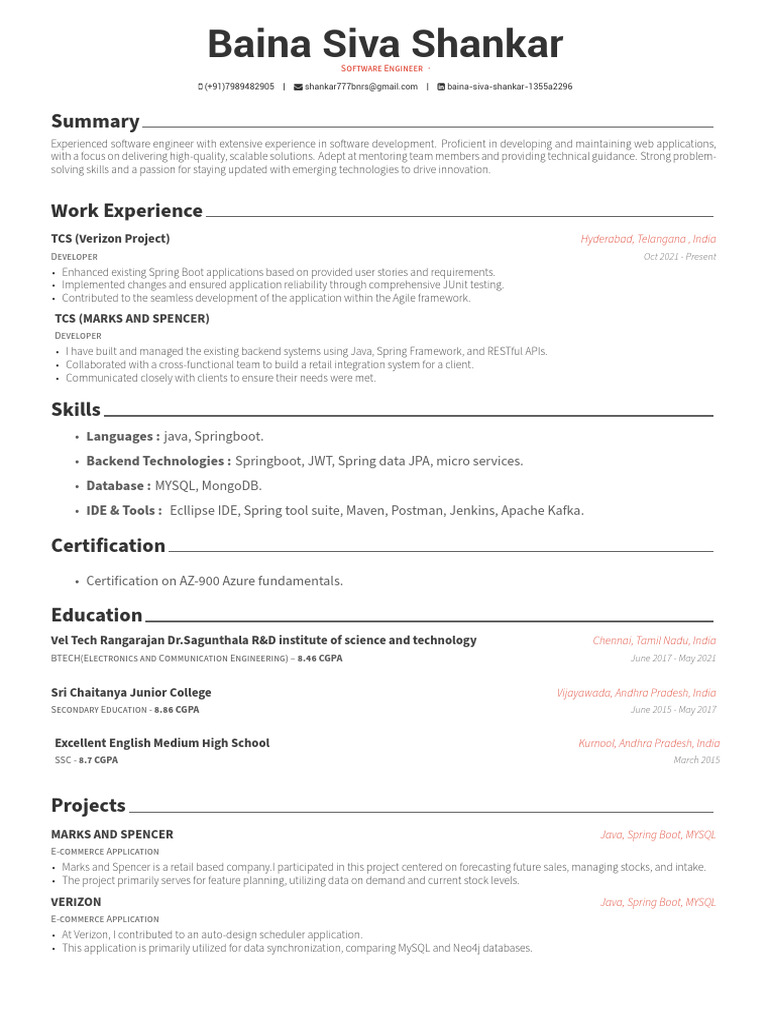 Baina Siva Shankar Resume | PDF | My Sql | Software Baina Siva Shankar Resume | PDF | My Sql | Software