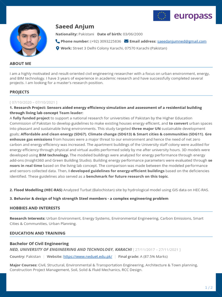 Saeed Anjum. CV | PDF | Green Building | Efficient Energy Use