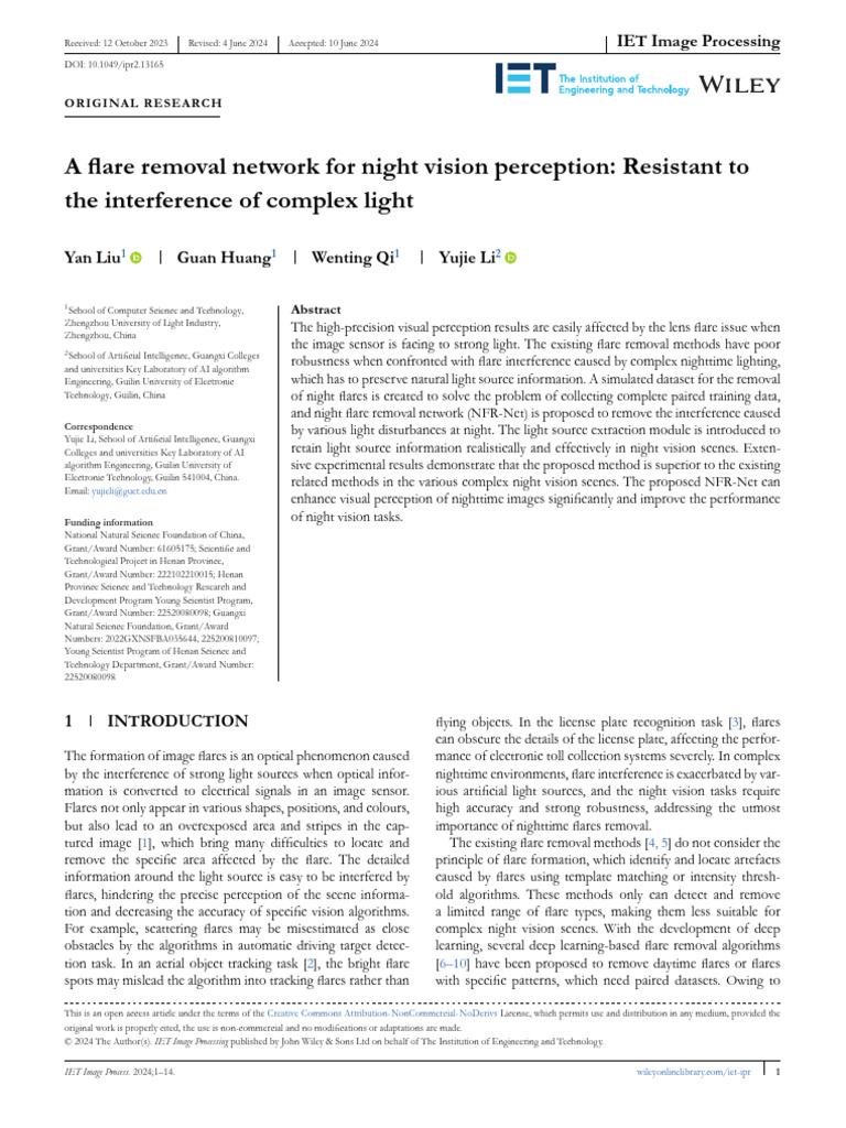 A Flare Removal Network For Night Vision Perceptio | PDF | Visual Perception | Computer Vision