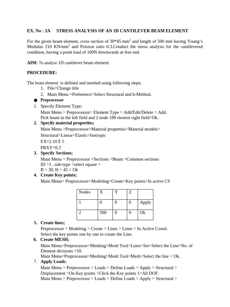 Exp 2 Stress Analysis of an 1d Cantilever Beam | PDF | Beam (Structure) | Physical Sciences