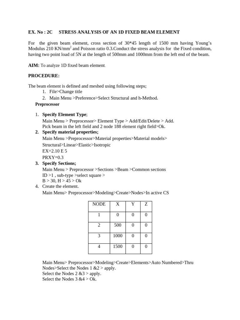 Exp 2a Stress Analysis of an 1d Fixed Beam | PDF | Beam (Structure) | Classical Mechanics