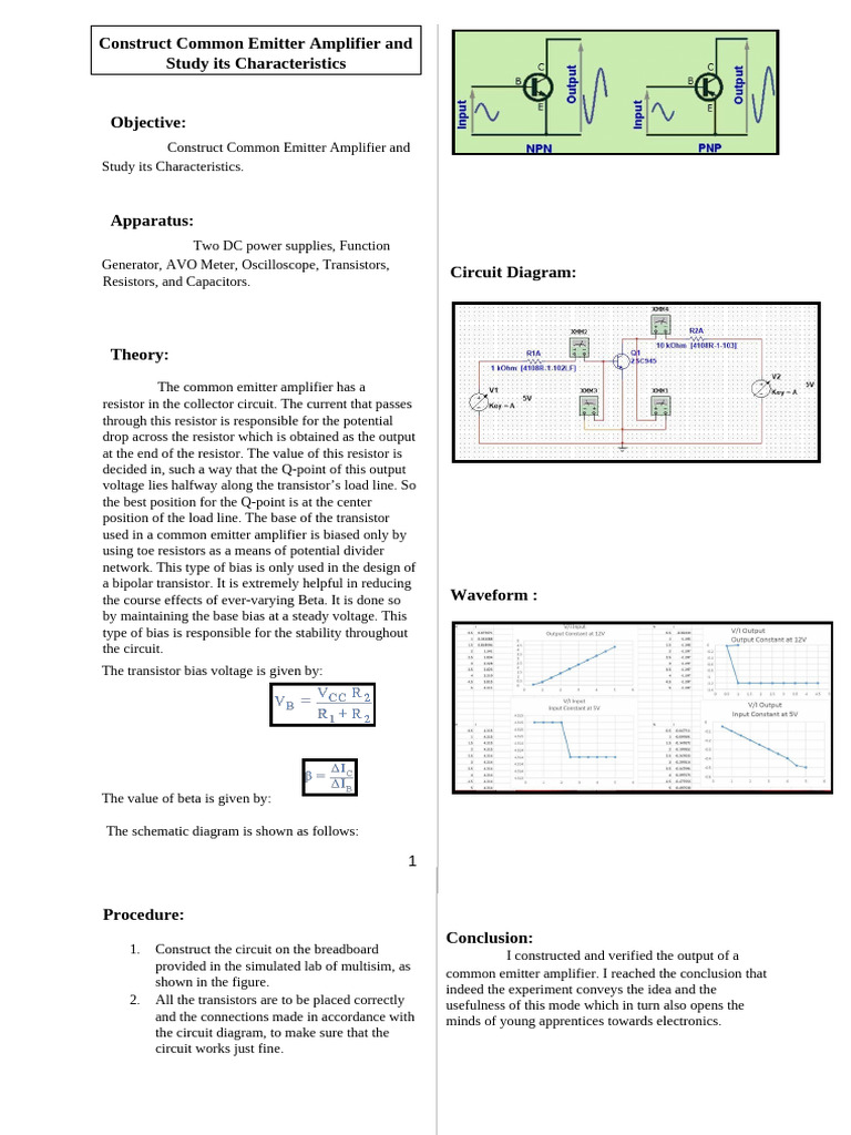 Construct Common Emitter Amplifier | PDF | Amplifier | Electronic Circuits