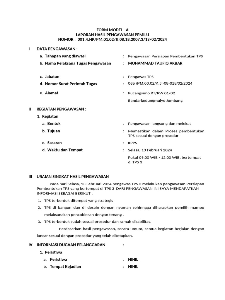 Form-A - PTPS - Pembentukan - TPS 3 | PDF