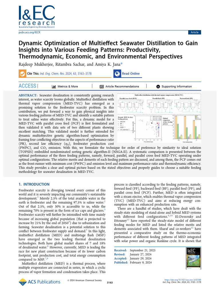 Mukherjee Et Al - 2024 - Dynamic Optimization of Multieffect Seawater Distillation To Gain ...