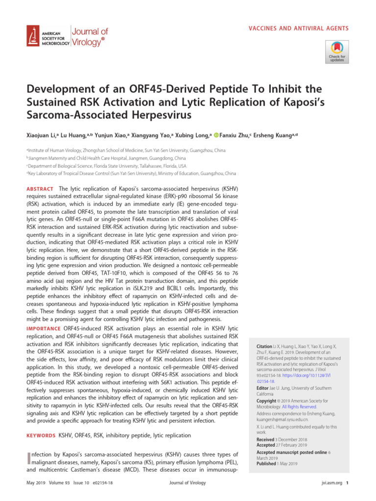 Development of an ORF45-Derived Peptide to Inhibit the Sustained RSK Activation and Lytic ...