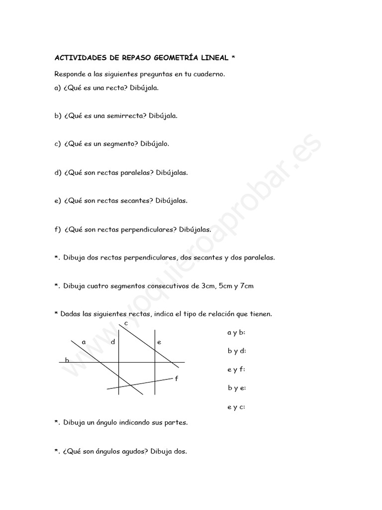 WWW - Yoquieroaprobar.es: Actividades de Repaso Geometría Lineal | PDF ...