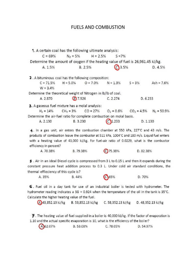 5 Fuels and Combustion - Answer Key | PDF | Science & Mathematics