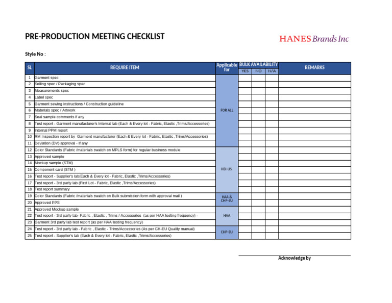PPM Check list - HBI USA - HAA - CHP EU - 05022024 | PDF