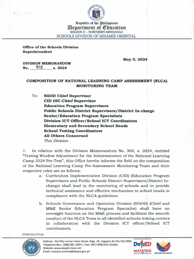 dm312s.2024 Composition of National Learning Camp Assessment Nlca ...