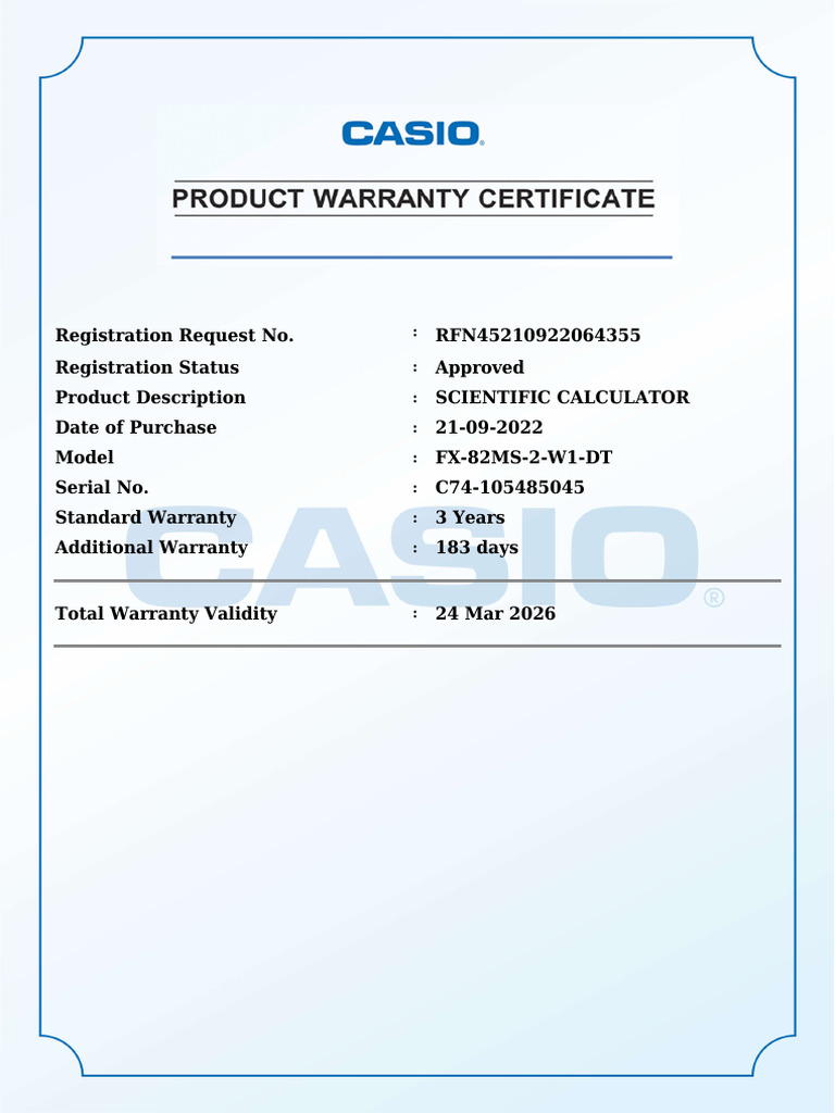 Approved Warranty for FX-82MS Calculator | PDF