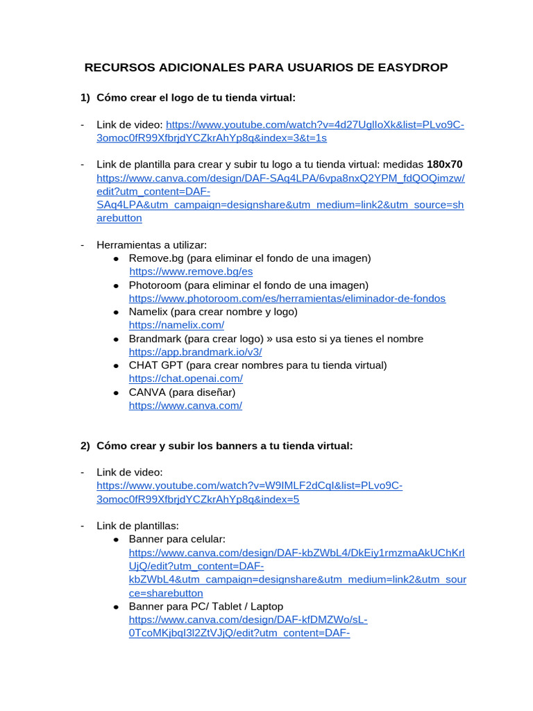 RECURSOS ADICIONALES PARA USUARIOS DE EASYDROP | PDF | Servicios en línea | Red mundial
