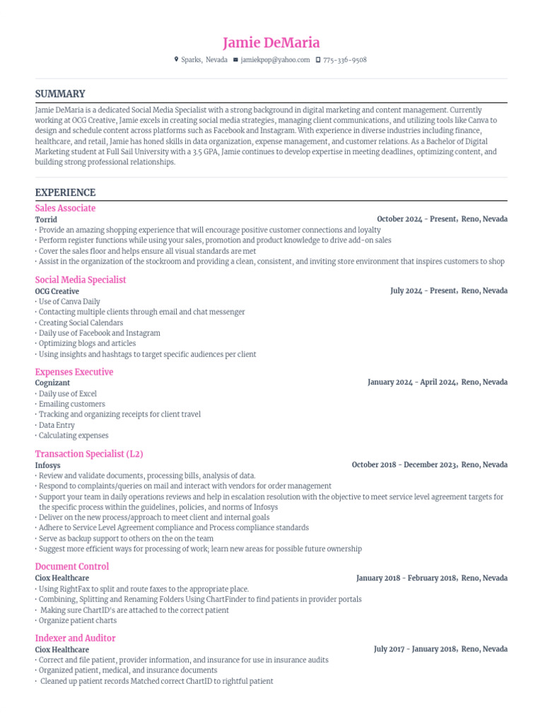 Jamie's Resume 2024 | PDF | Social Media | Popular Culture & Media Studies