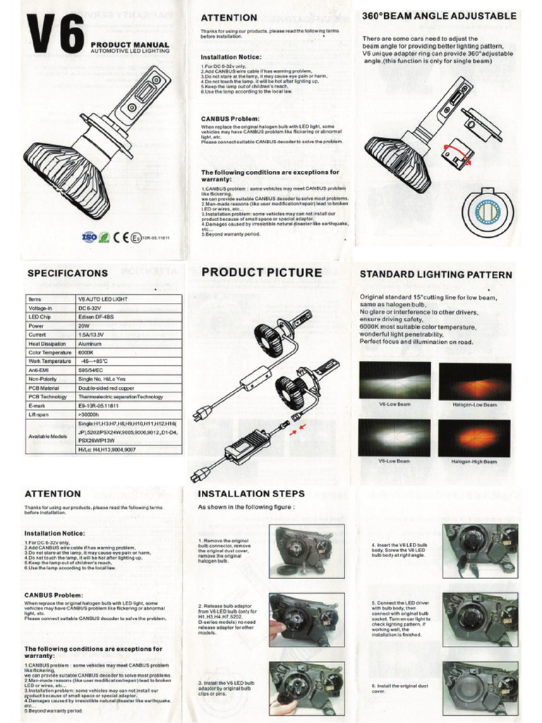 V6 S Headlight Instructions | PDF